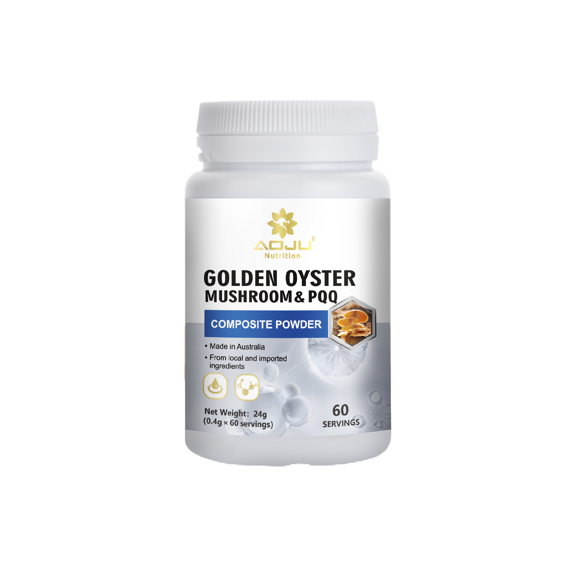 GOLDEN OYSTER MUSHROOM & PQQ COMPOSITE POWDER 60s-AOJUNutrition general trading-AOJU Nutrition/澳巨营养
